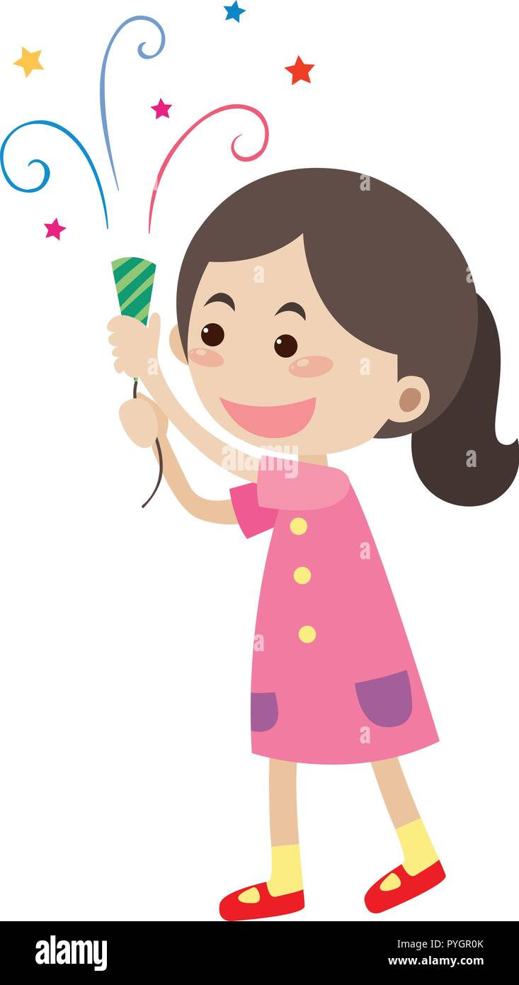 Little girl with party popper illustration Stock Vector Image & Art - Alamy