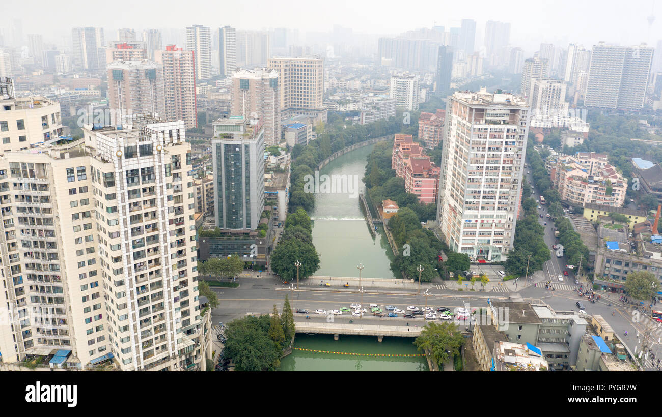 Aerial view of the Fuhe or Jinjang River in Chengdu, China Stock Photo ...