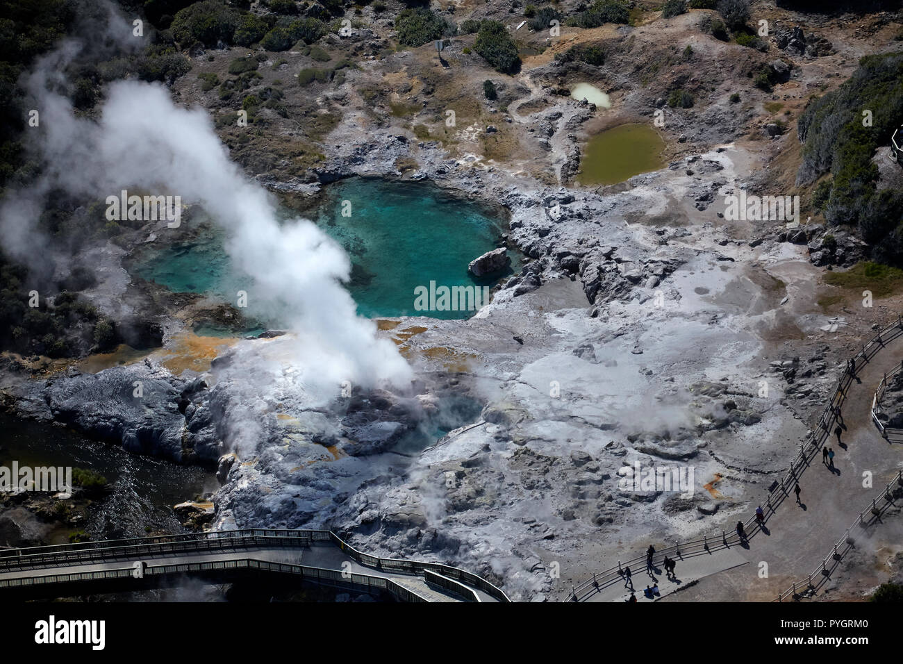 Pohutu Geyser, Rotorua, North Island, New Zealand - aerial Stock Photo ...