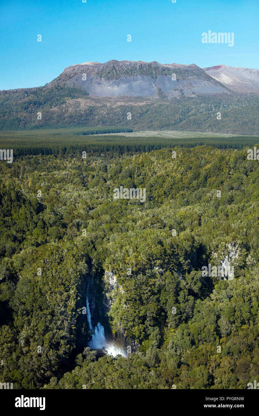 Tarawera Falls on Tarawera River, and Mount Tarawera Volcano, near ...