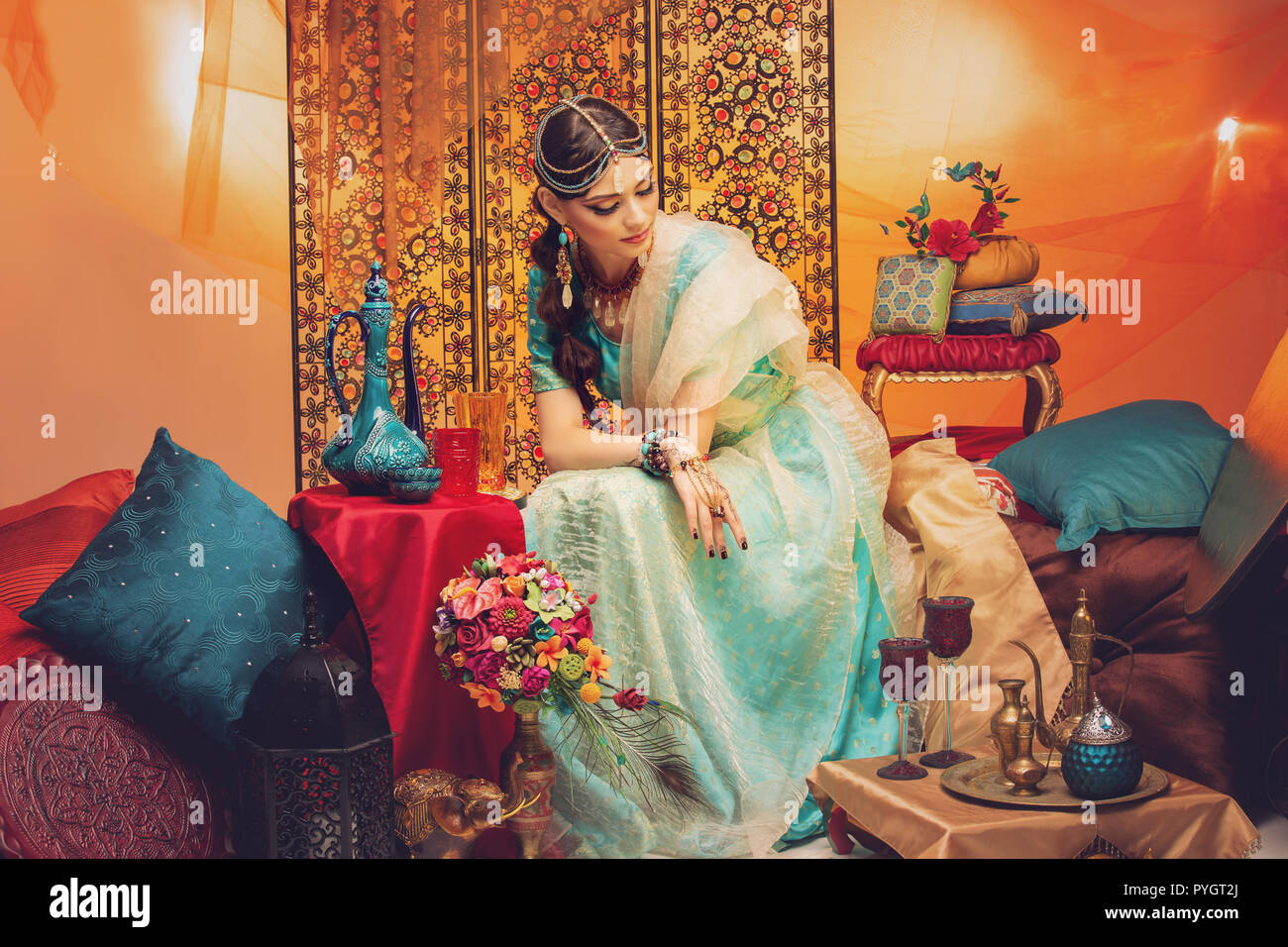 beautiful arabic style bride in ethnic clothes Stock Photo - Alamy