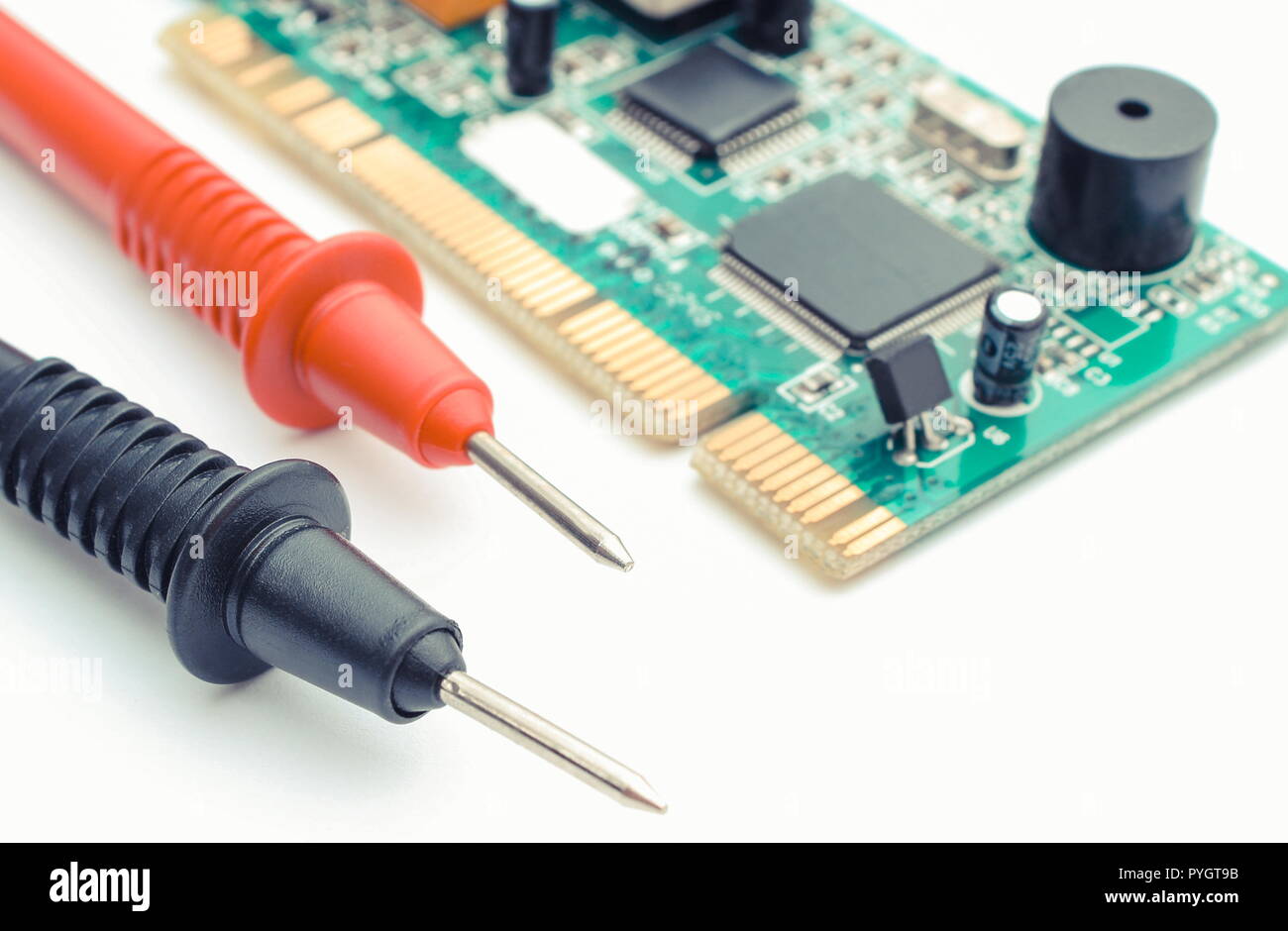 Cable of multimeter and circuit board on white background, electronics concept Stock Photo - Alamy
