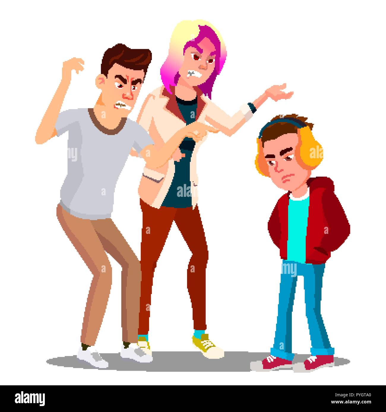Conflict With Parents, Father And Mother Scolding Teenager Vector ...