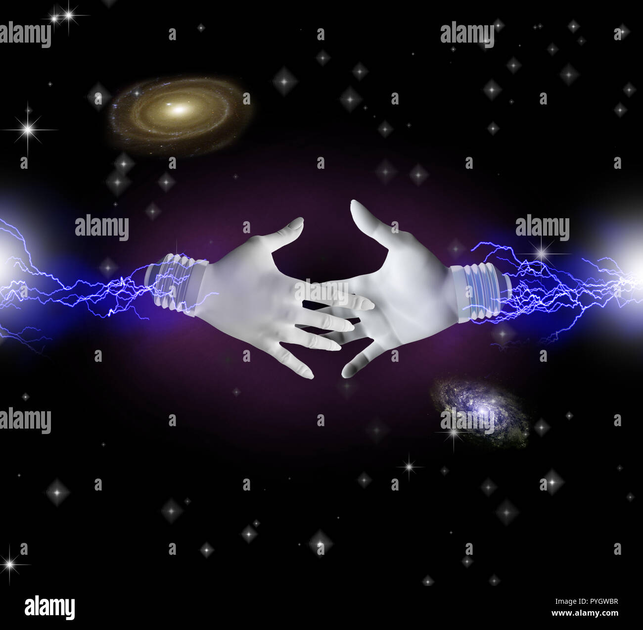 Hands reaching toward each other in space Stock Photo - Alamy