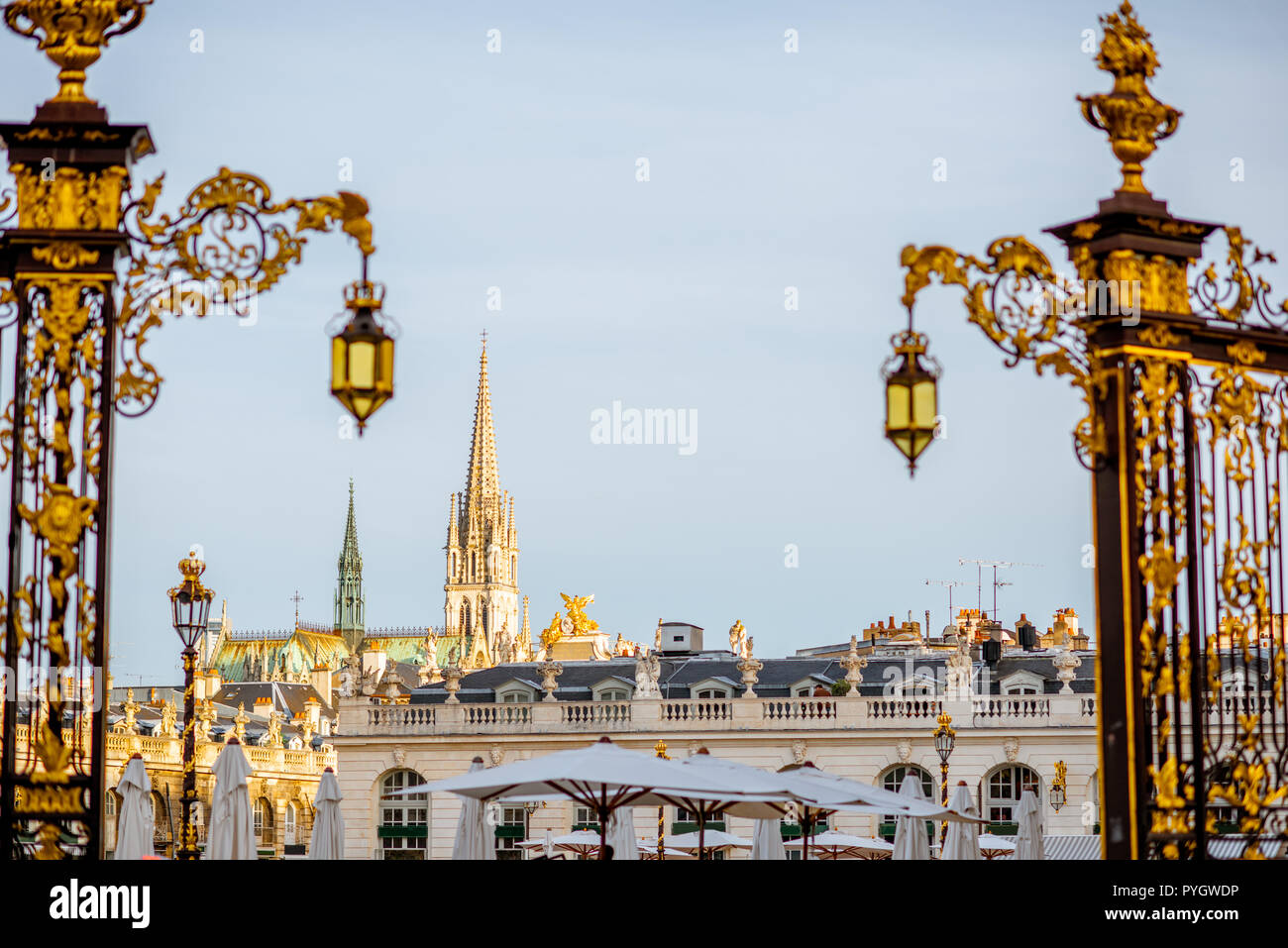 Cityscape view on the central square with beautiful Golden gates and ...