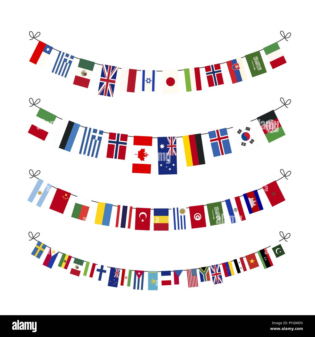 Set of garlands with true proportions flags of world sovereign states ...