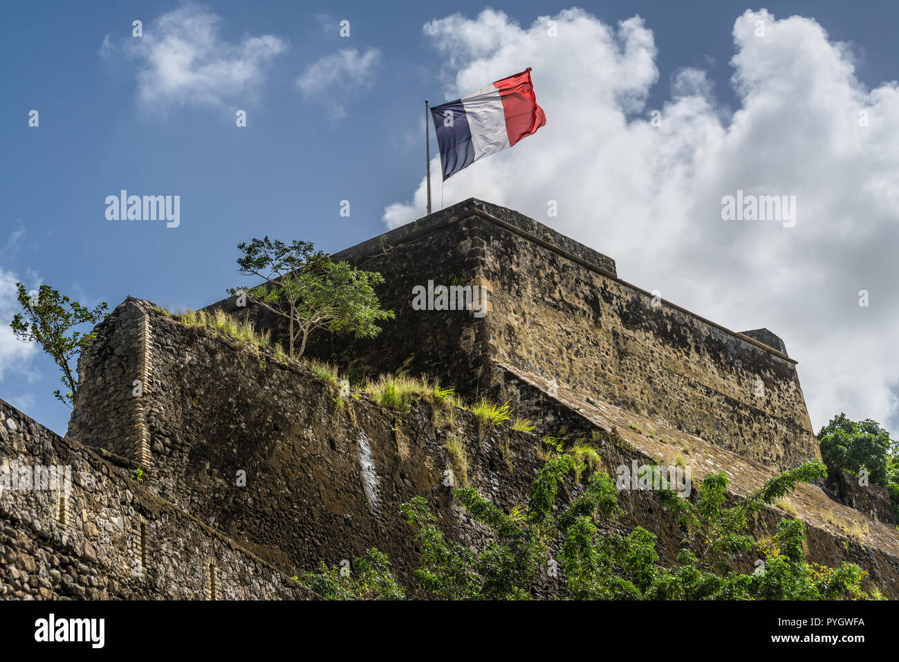 French flag on a top of Fort Saint Louis in Fort-de-France, France's ...