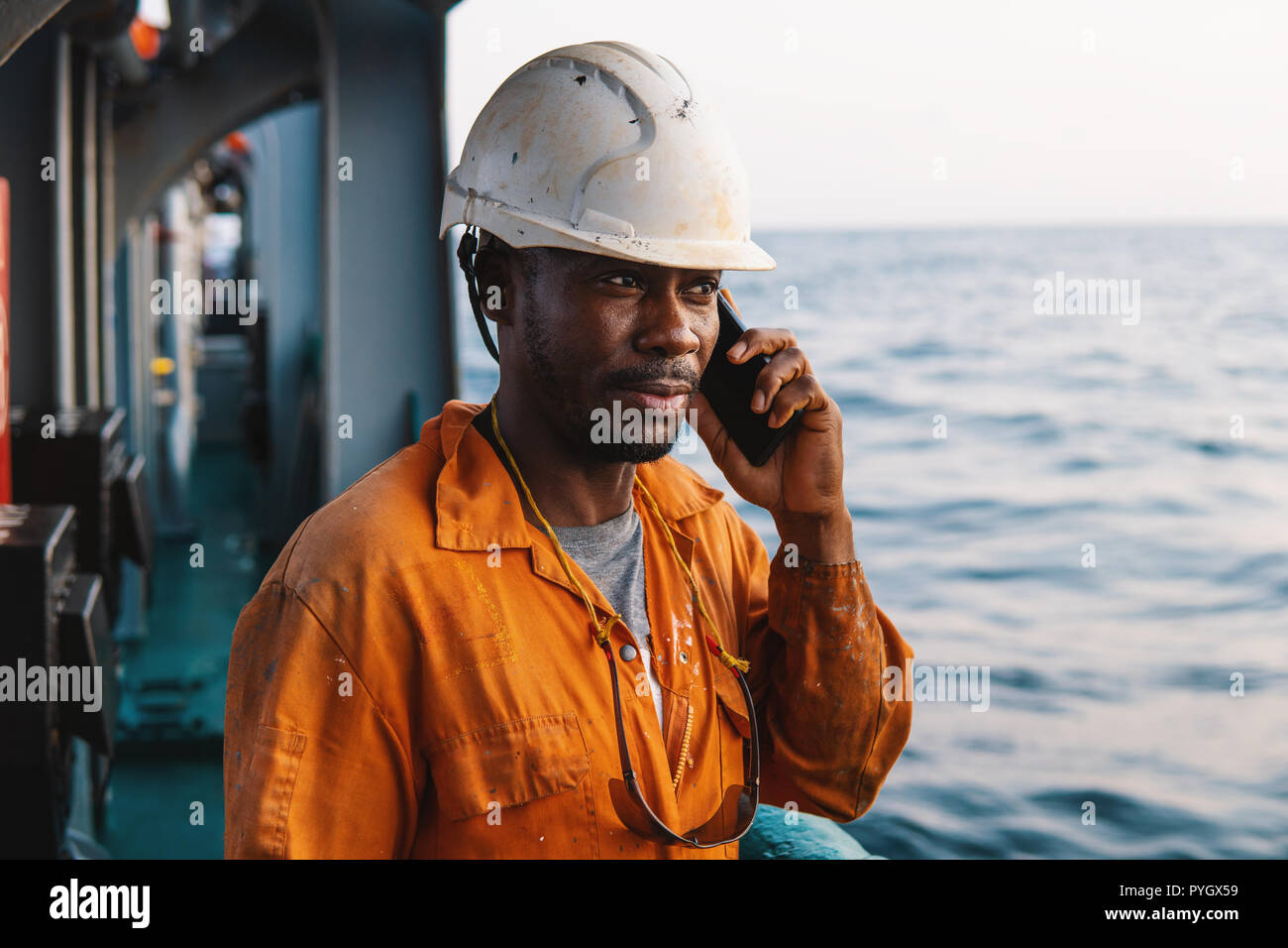 Marine Deck Officer or Chief mate on deck of vessel or ship Stock Photo ...