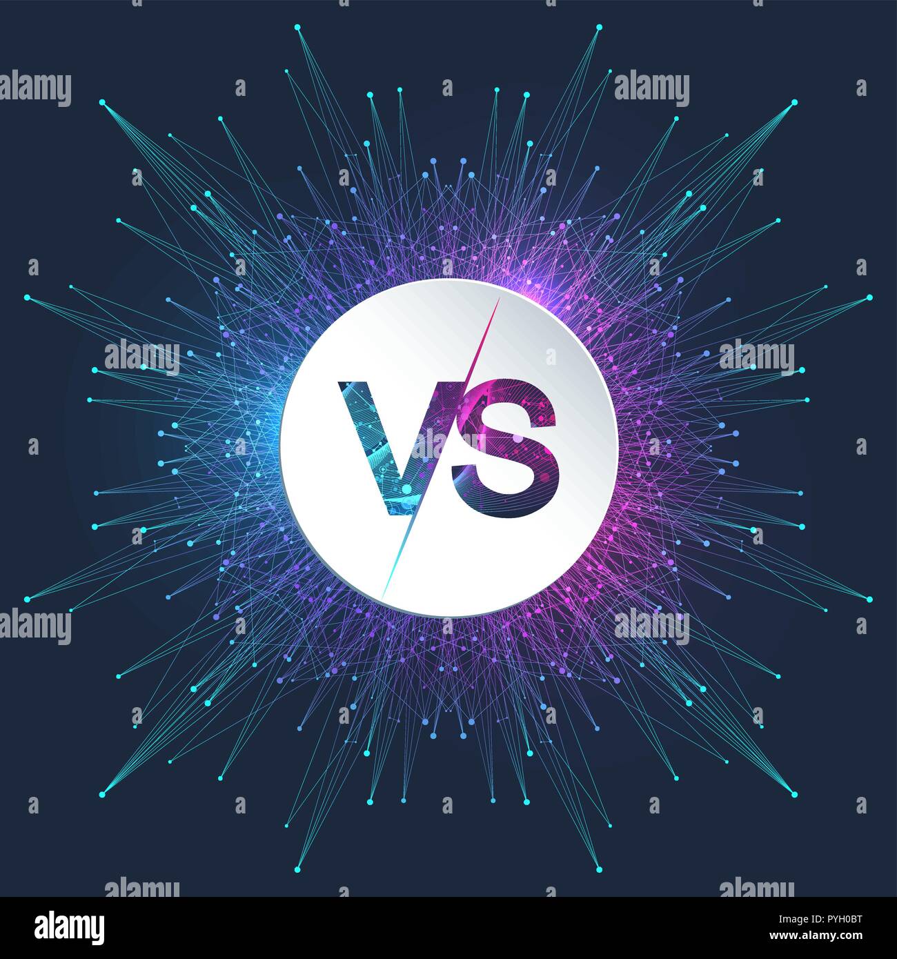 VS letters in the fractal element with connected lines and dots. Poster ...