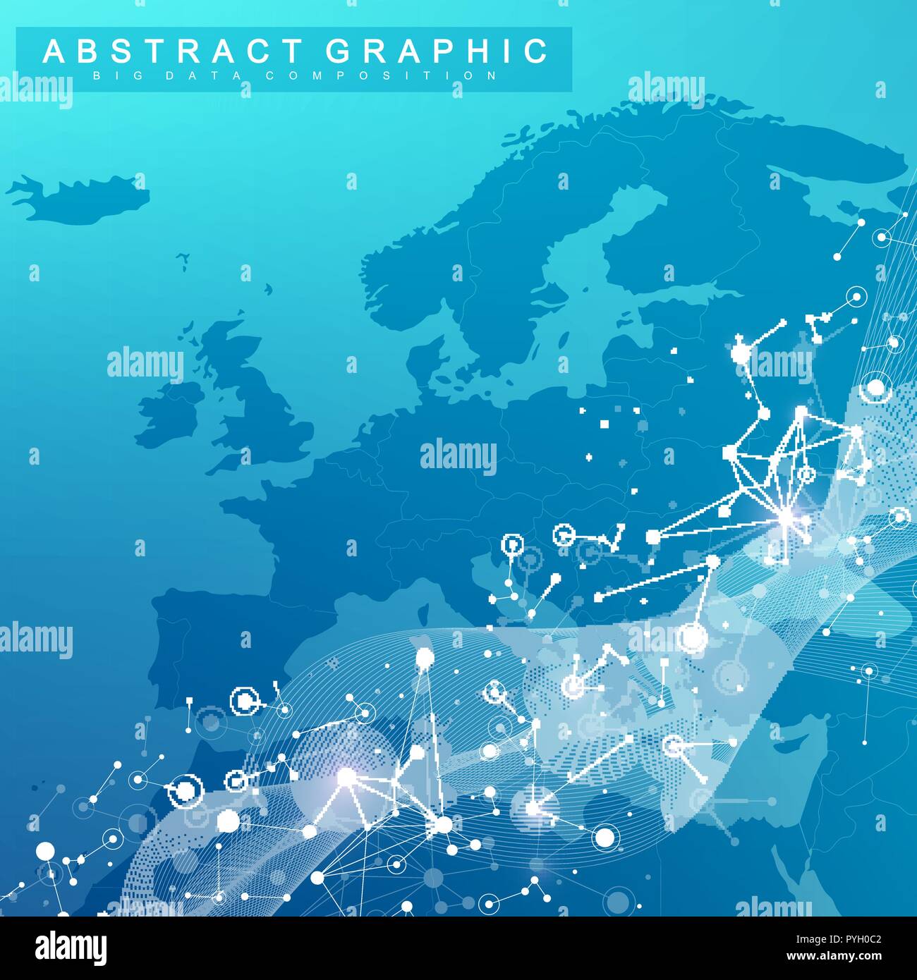 Geometric graphic background communication with Europe Map. Big data ...