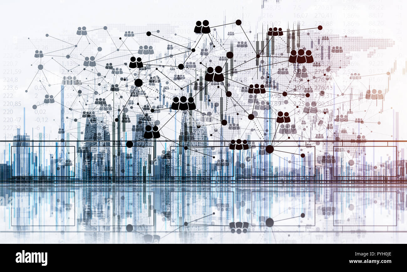 Concept of global communication and networking with world map ov Stock ...