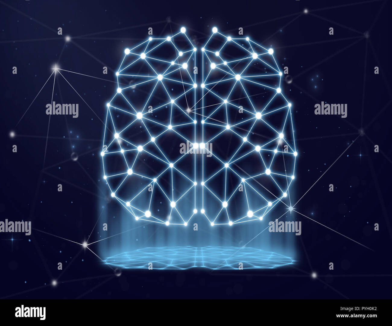 polygonal brain shape of an artificial intelligence with lines and dots ...