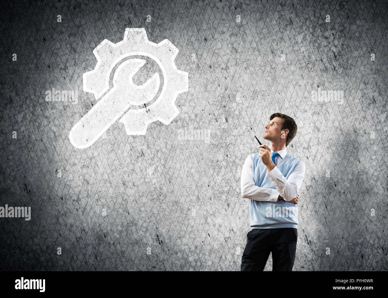 Elegant banker wearing red tie and gears as teamwork concept Stock ...