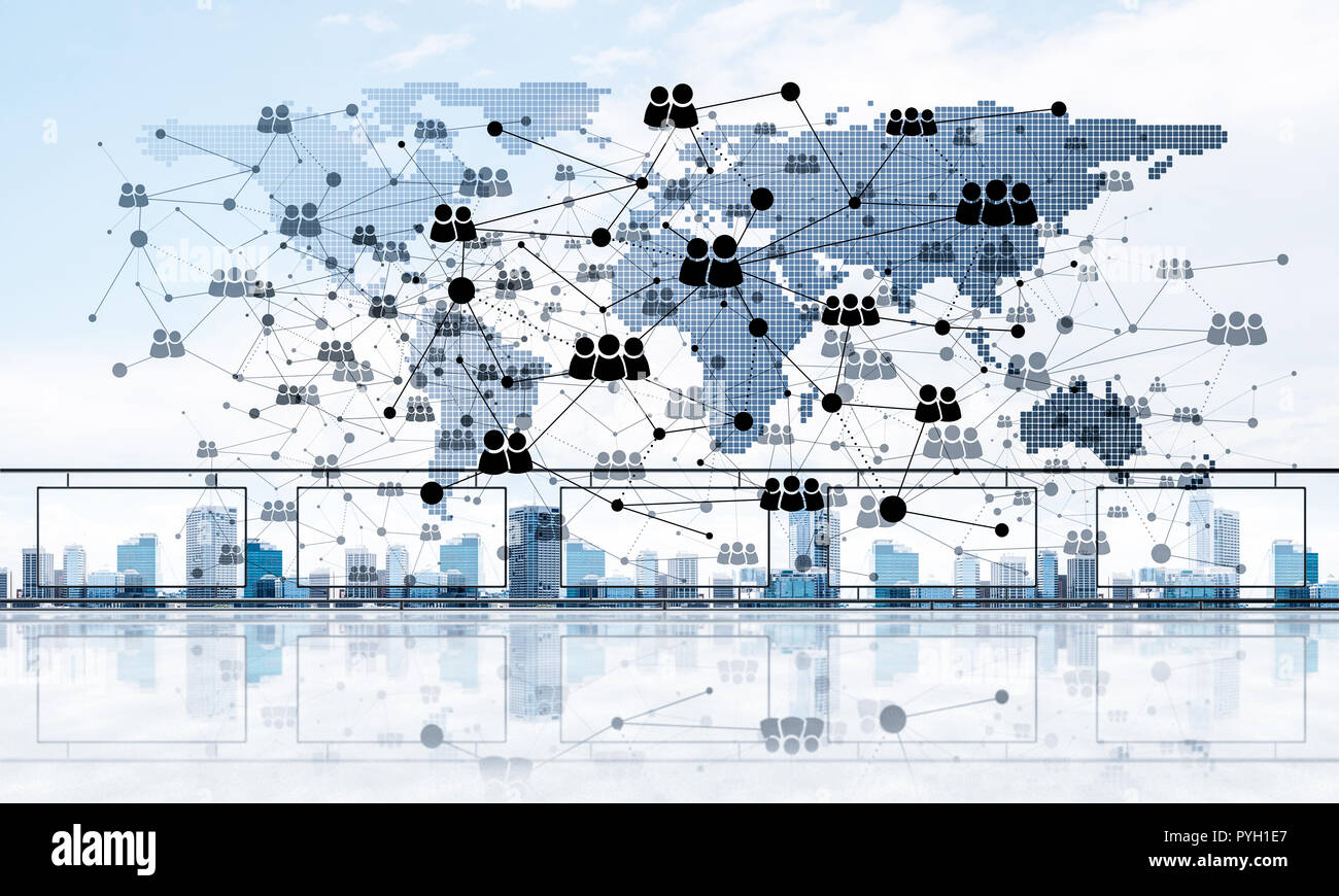 Concept of global communication and networking with world map ov Stock ...