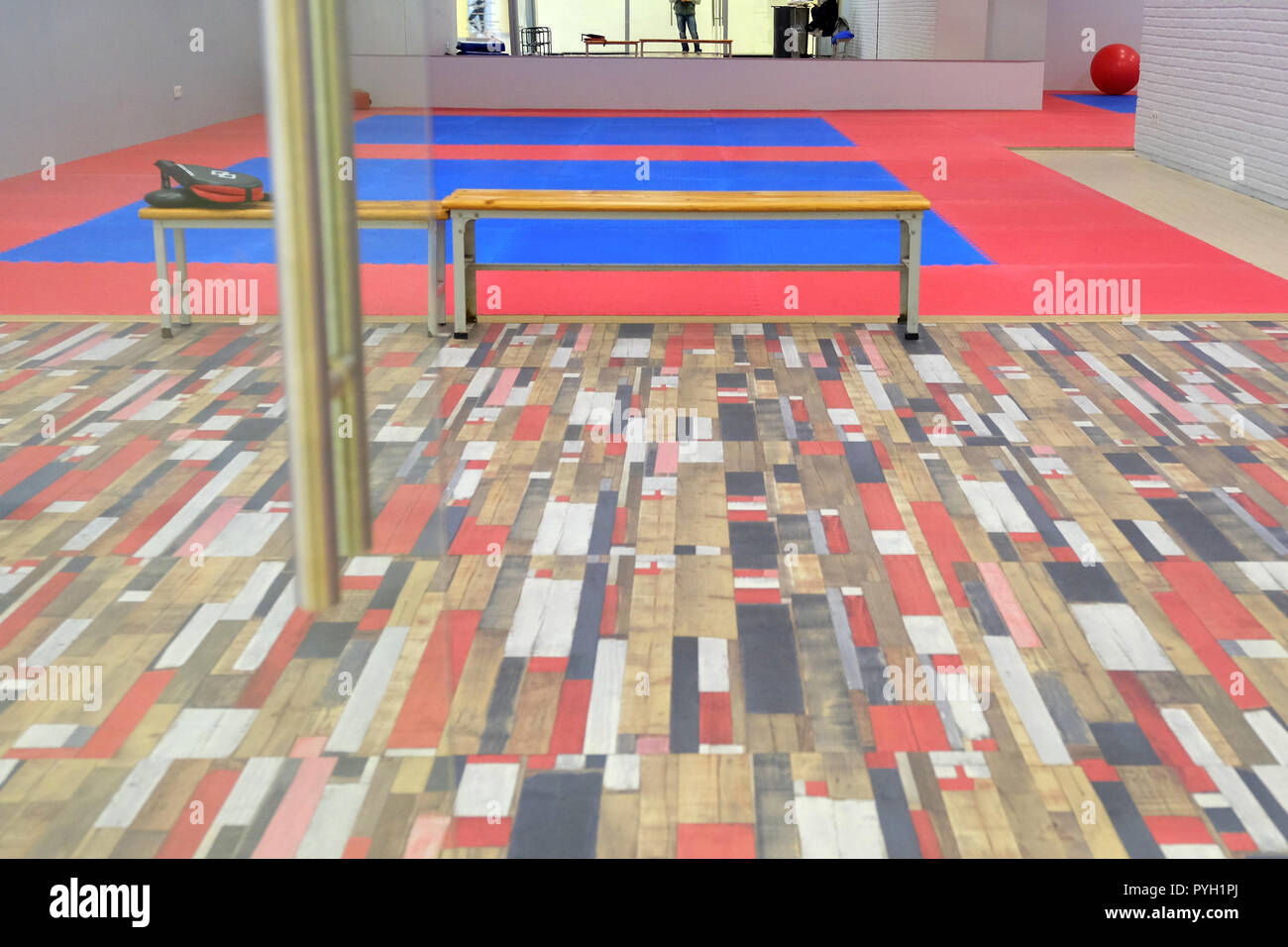 Gym for wrestling. Soft flooring for training priemov Stock Photo - Alamy