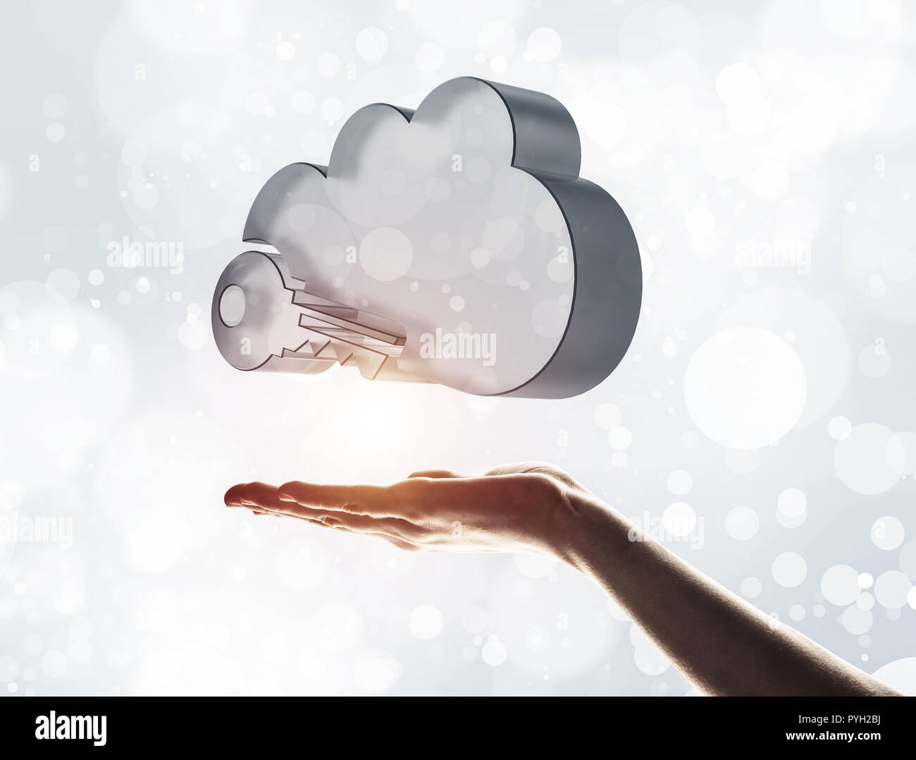 Cloud computing concept with glass symbol shown in hand Stock Photo - Alamy