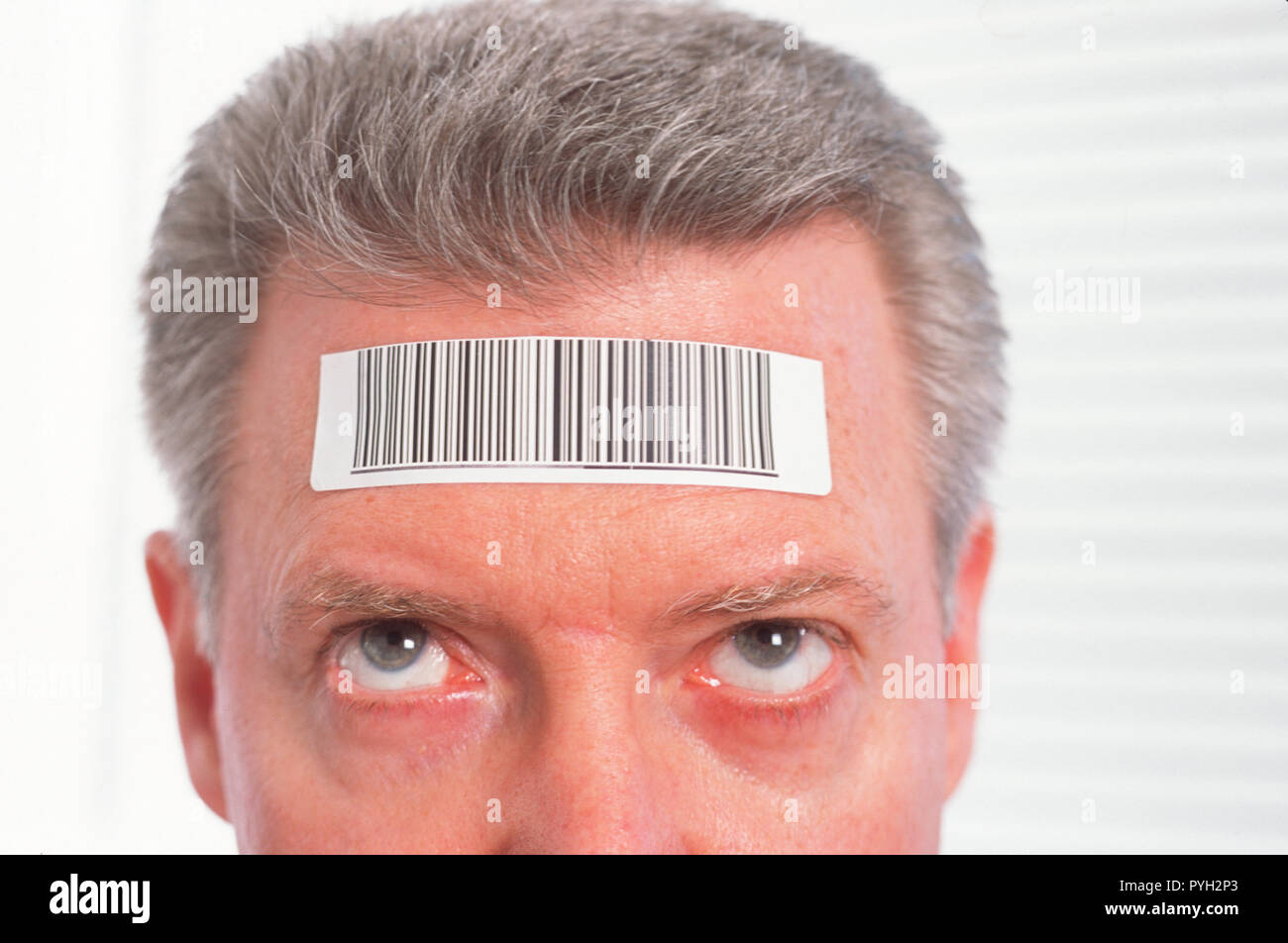 Man barcode on forehead hi-res stock photography and images - Alamy