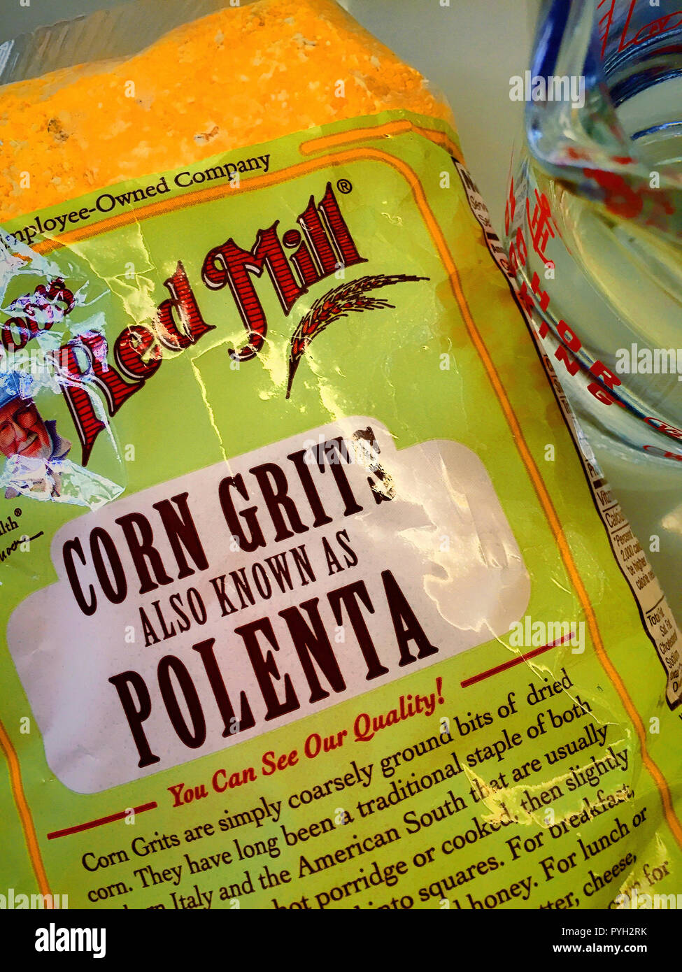 Red Mill corn grits also known as polenta package on residential ...