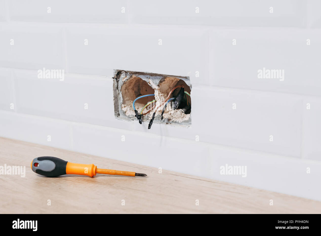 place for installation of power socket with protruding wires and ...