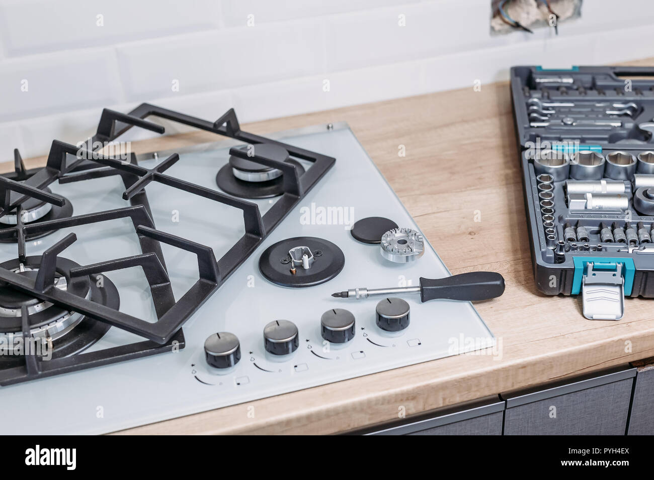 close up photo of repairs gas hob control panel Stock Photo - Alamy