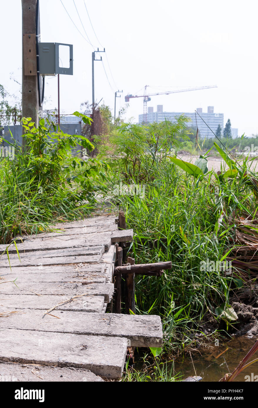 Temporary concrete brick in front of the construction site near the ...
