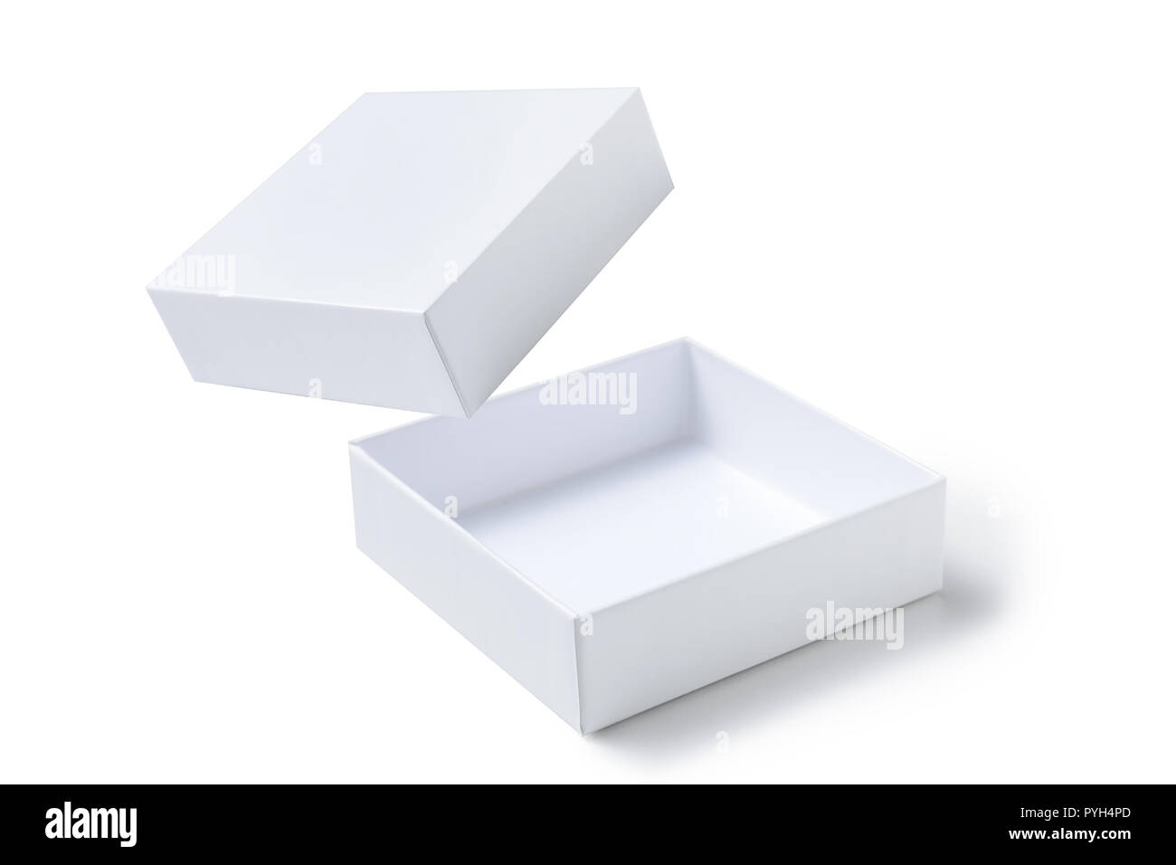 Open paper box and levitating lid on white background isolated Stock ...