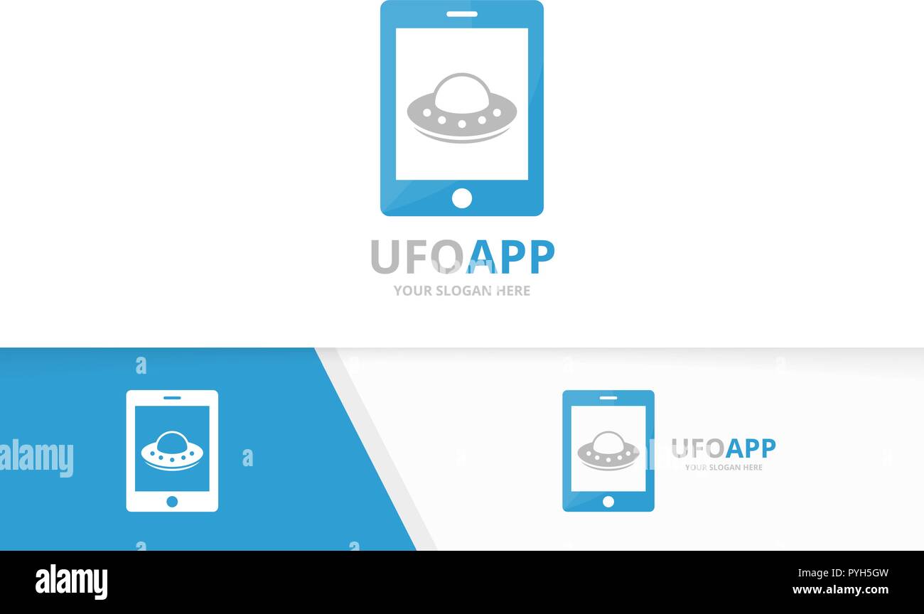 Vector UFO and phone logo combination. Spaceship and mobile symbol or ...