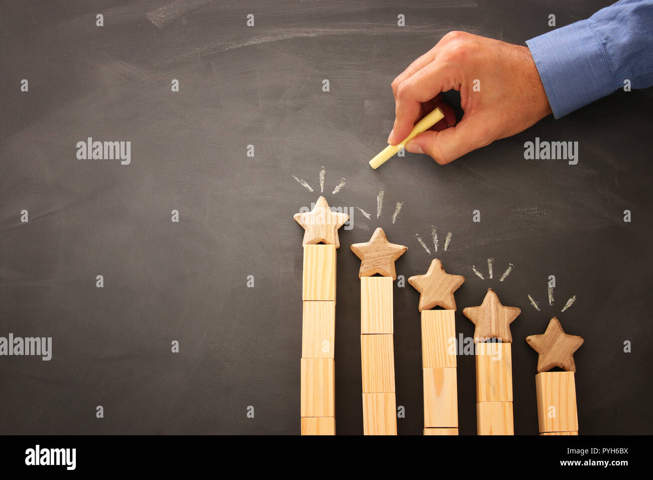 concept image of setting a five star goal. increase rating or ranking ...