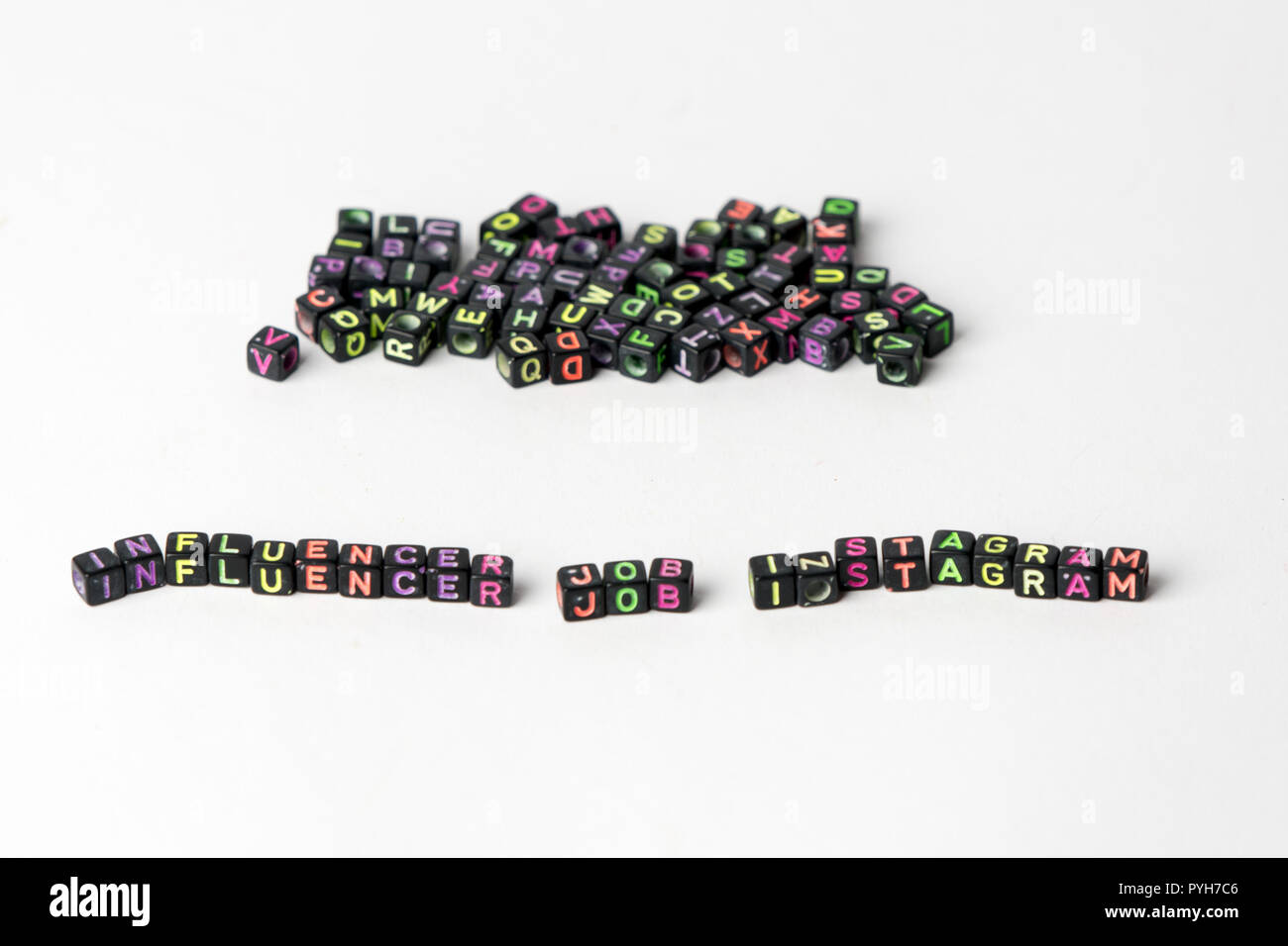Text `Influencer, Job, Instagram` composed of small black blocks with ...