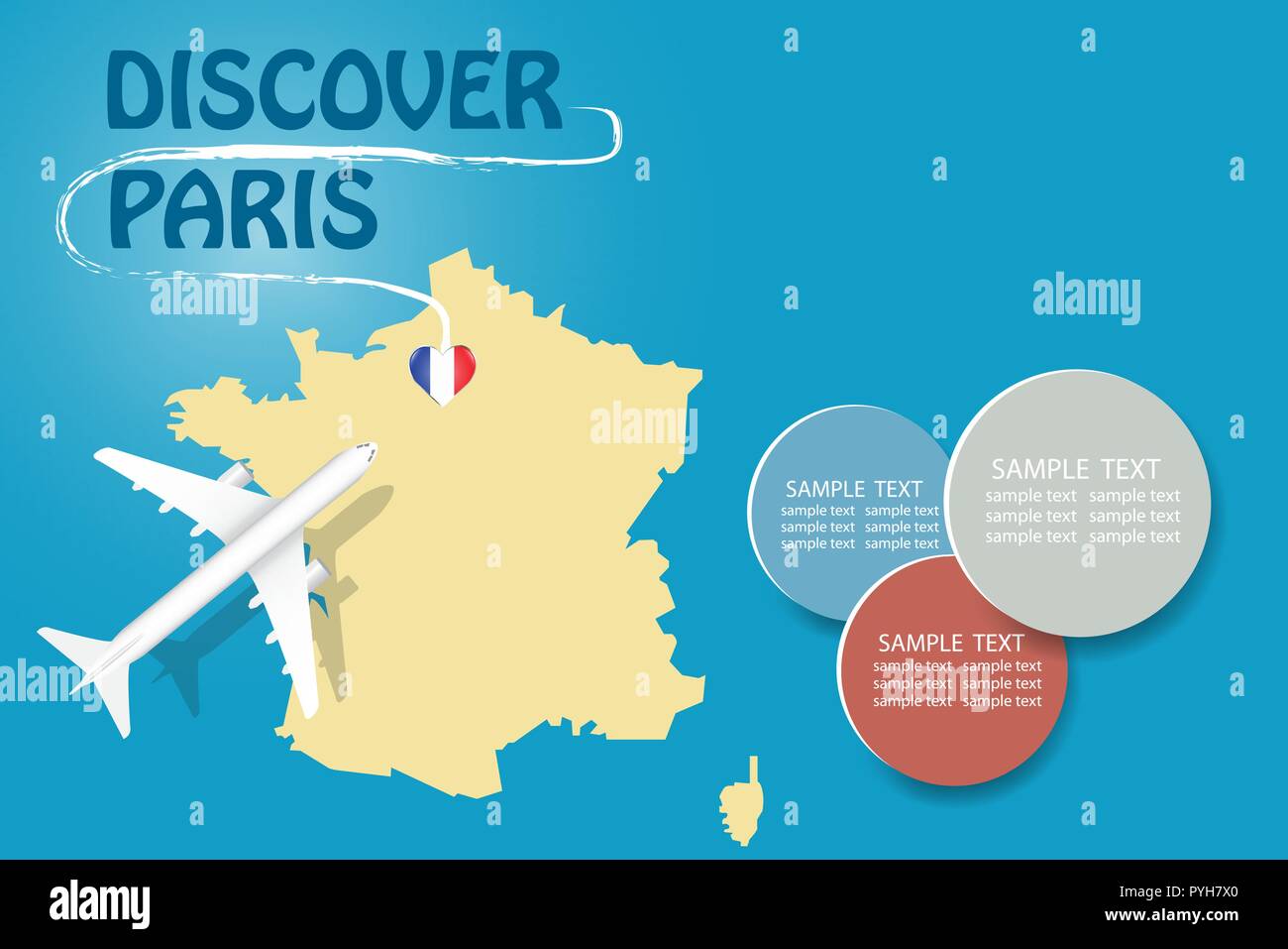 Discover Paris blank template with an airplane flying to the map of ...
