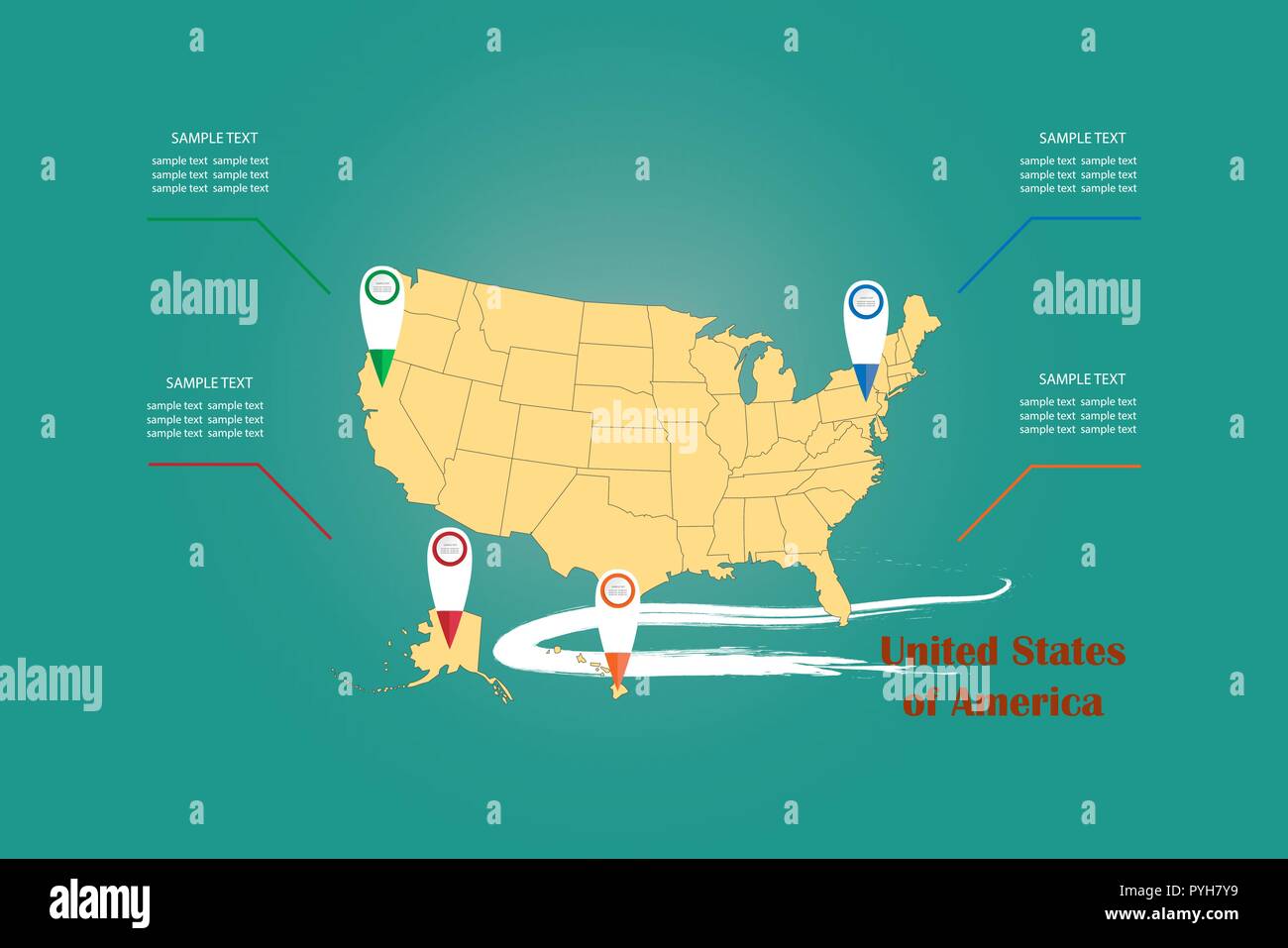 Infographic of the blind map and circle flag of United States of ...
