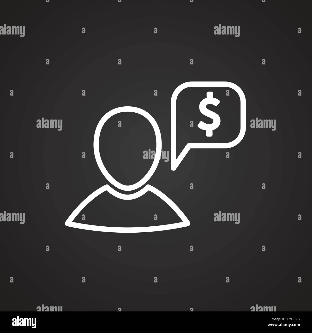 Business man speech buble dollar thin line on black background Stock ...