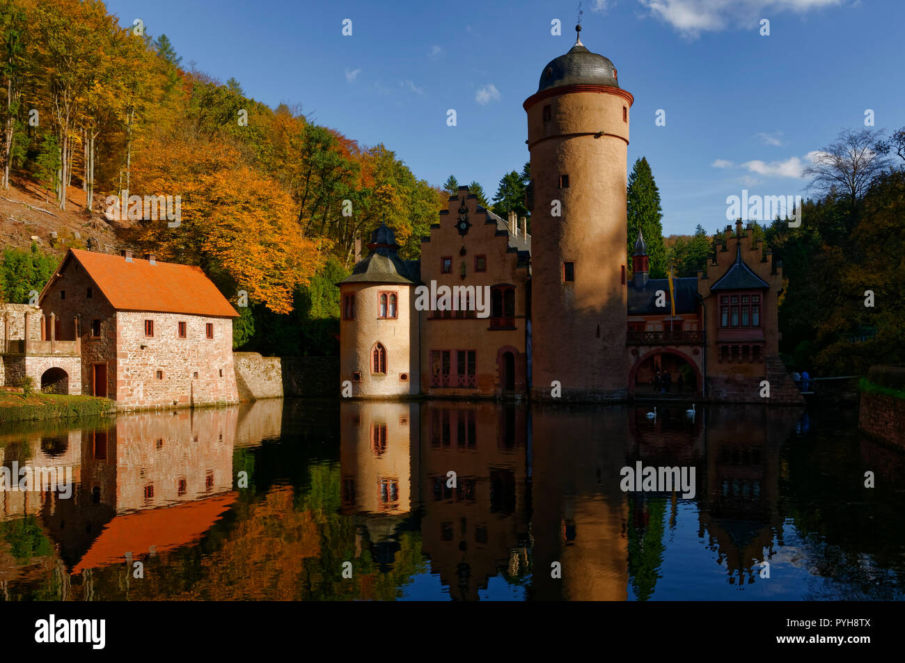 Mespelbrunn Castle (Schloss Mespelbrunn) in the Spessart range ...