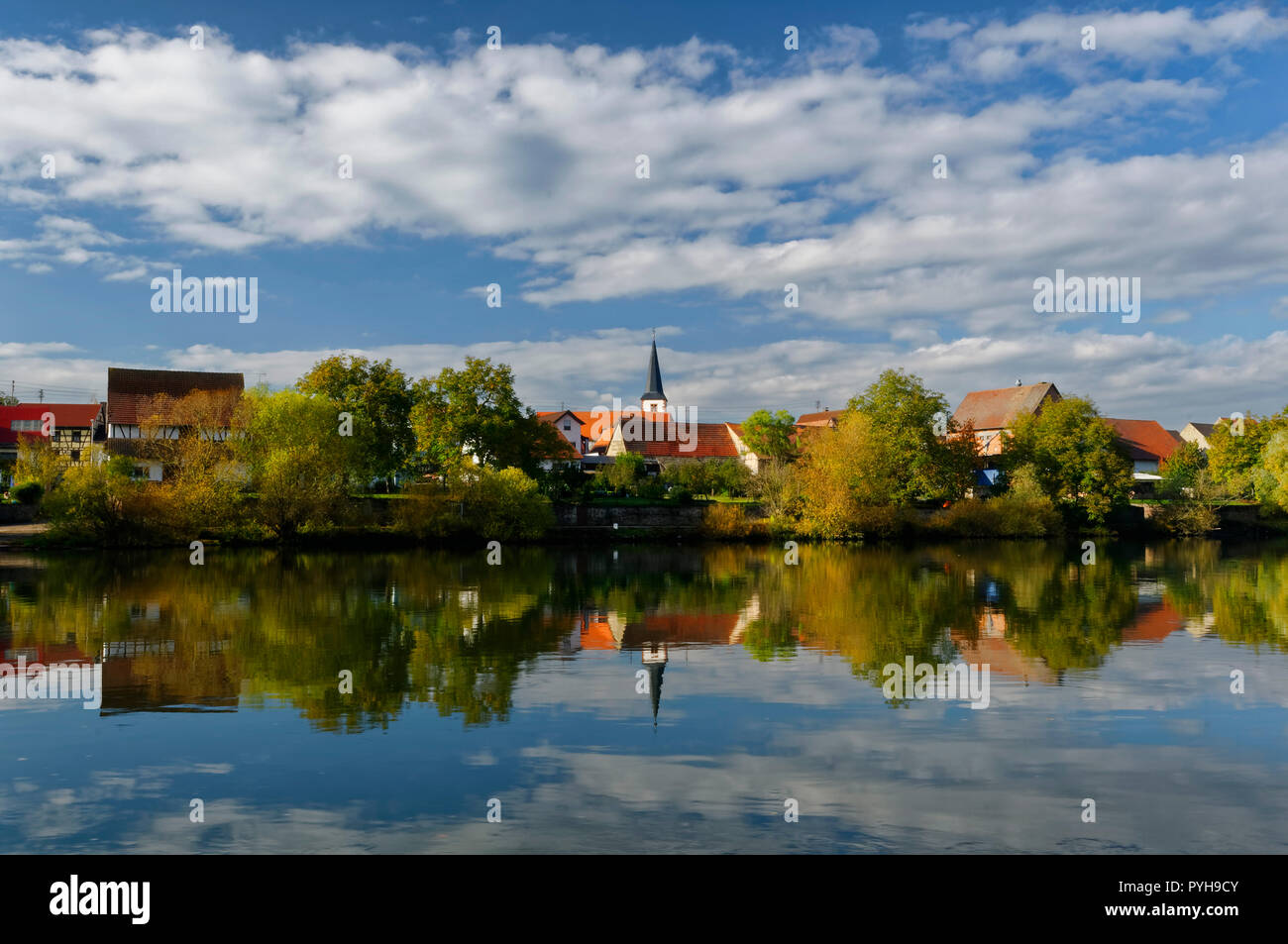 Trennfeld (part of Triefenstein): View with river Main and church St ...