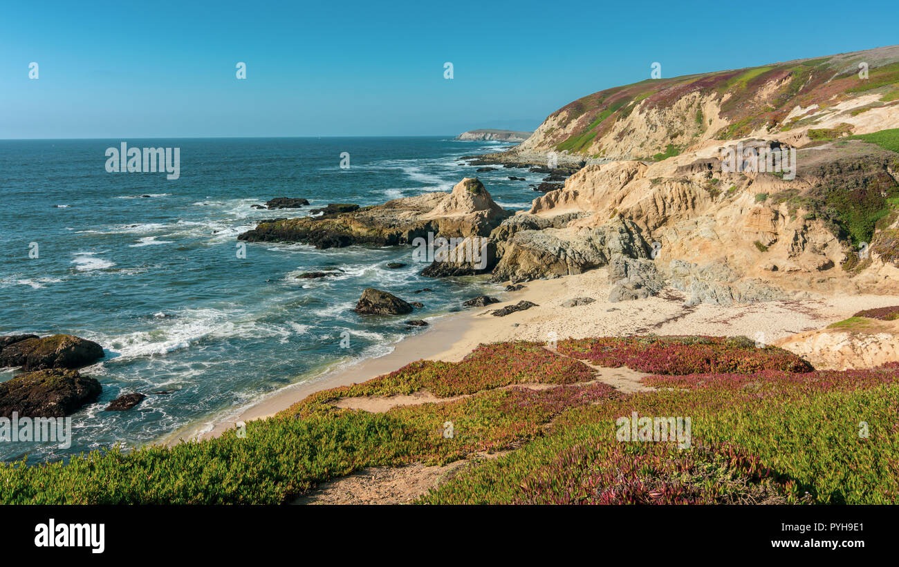 Landscape view of Bodega Bay beach in Sonoma County in California, USA ...
