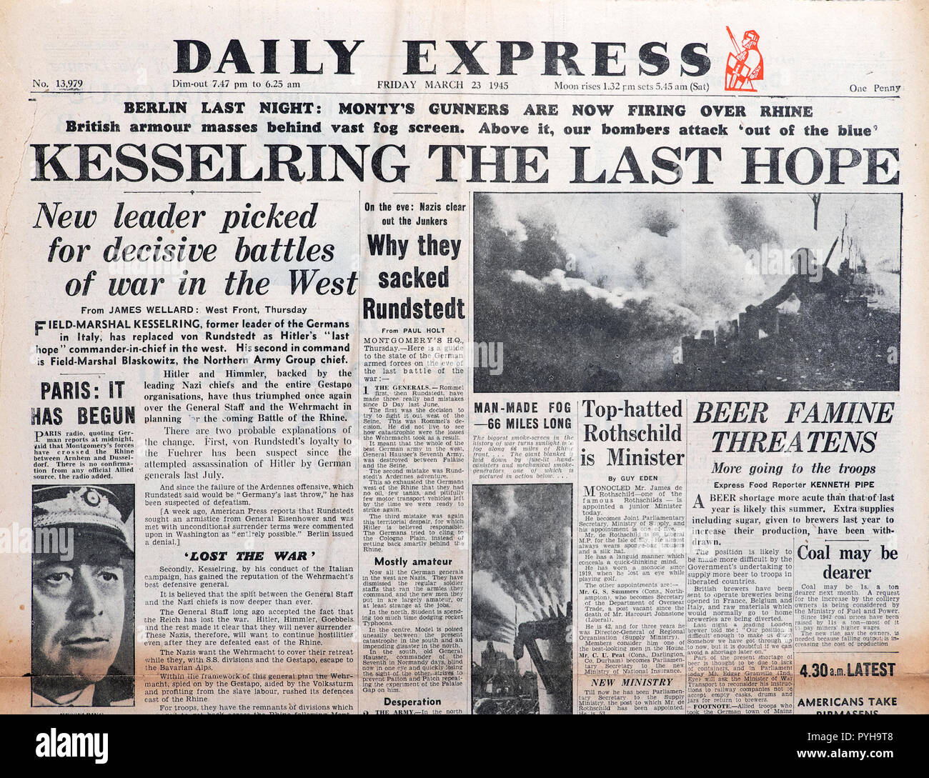 "Kesserling The Last Hope" Second World War WWII front page headline in ...