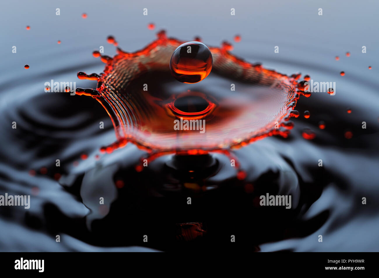Red water droplet hit blue hi-res stock photography and images - Alamy