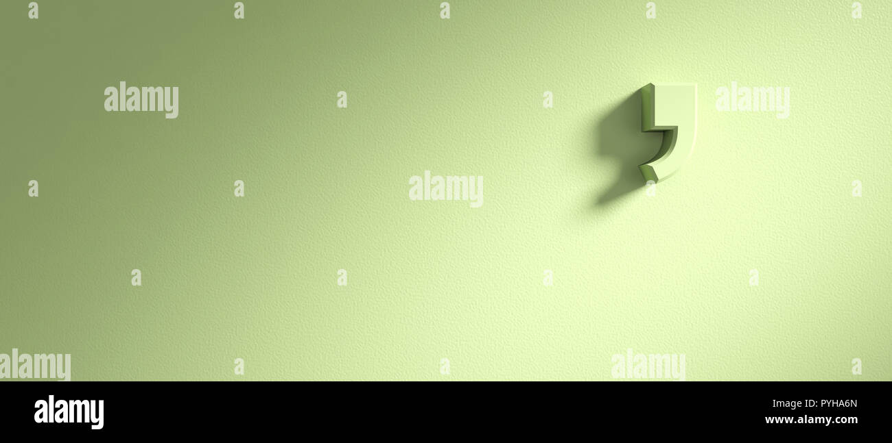 Apostrophe mark on pastel green wall background, banner, copy space. 3d ...