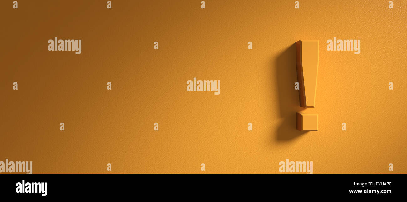 Exclamation or warning concept. Exclamation mark on orange wall ...