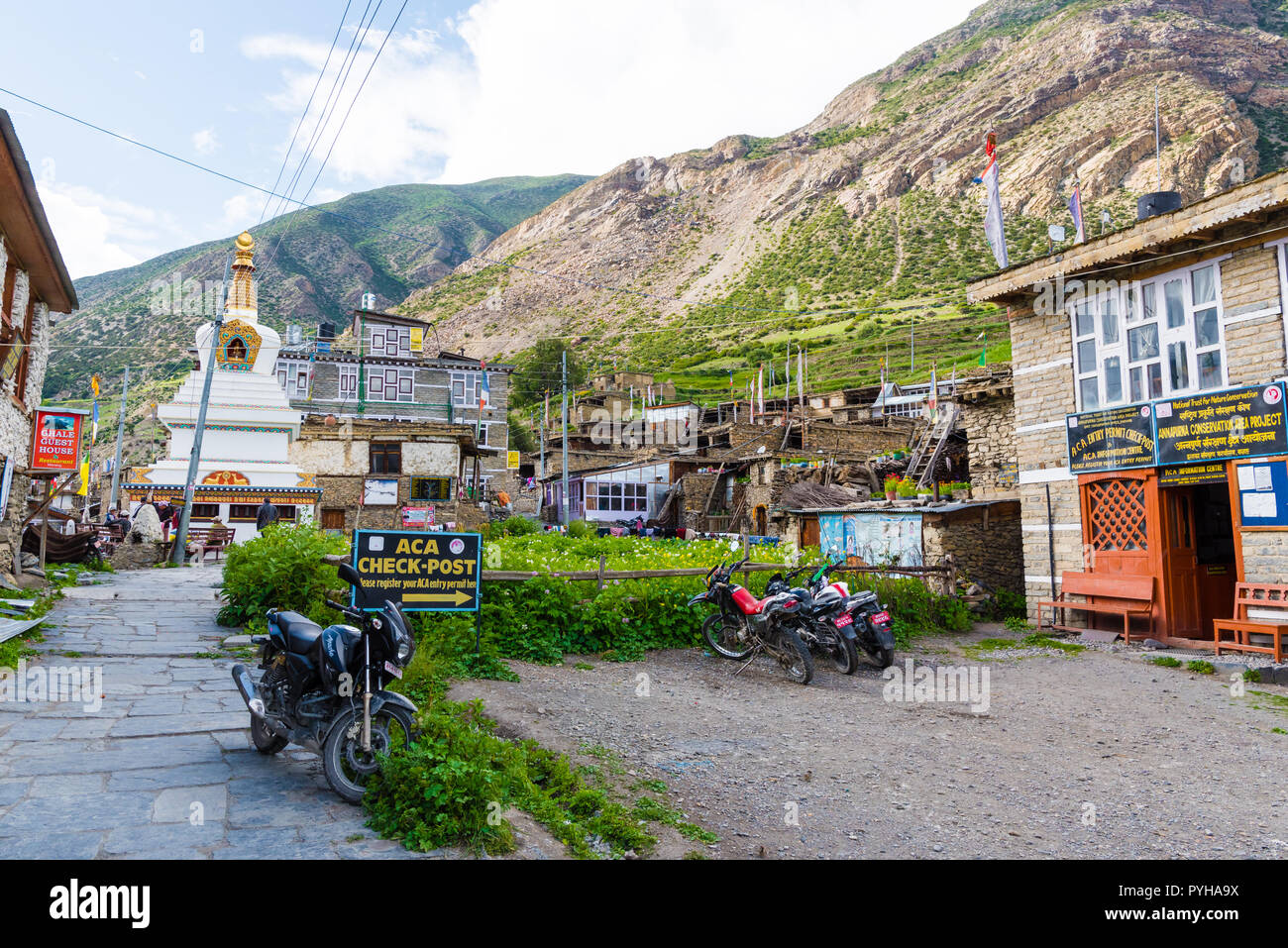 Manang village, Annapurna Conservation Area, Nepal - July 24, 2018 ...
