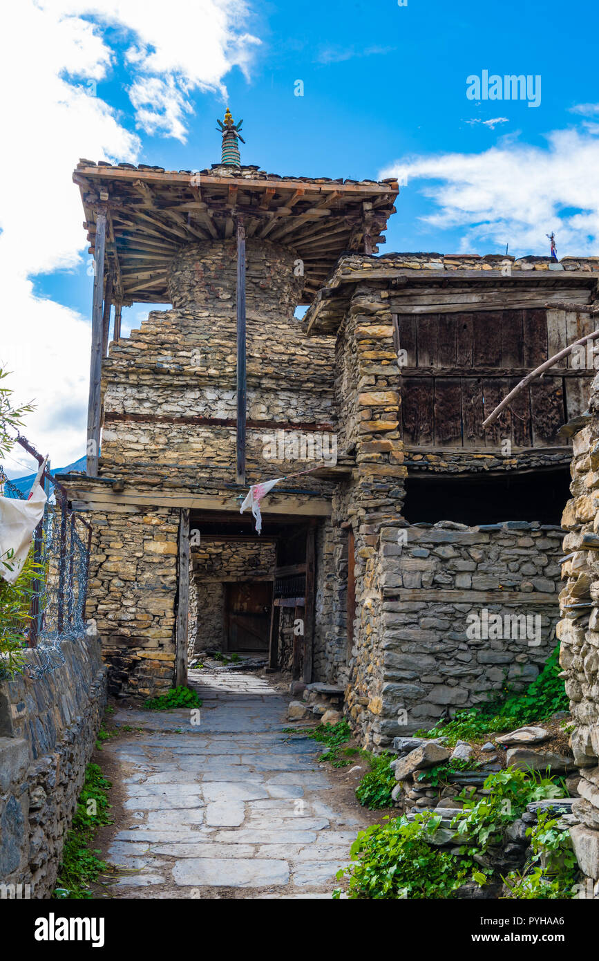 Manang village, Annapurna Conservation Area, Nepal - July 24, 2018 ...