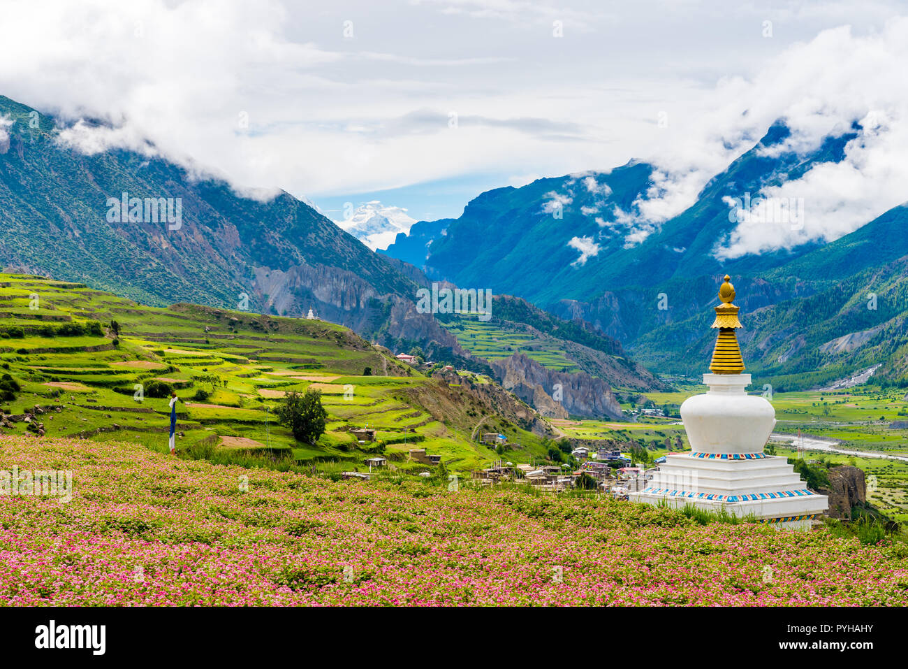 Manang village, Annapurna Conservation Area, Nepal - July 26, 2018 ...