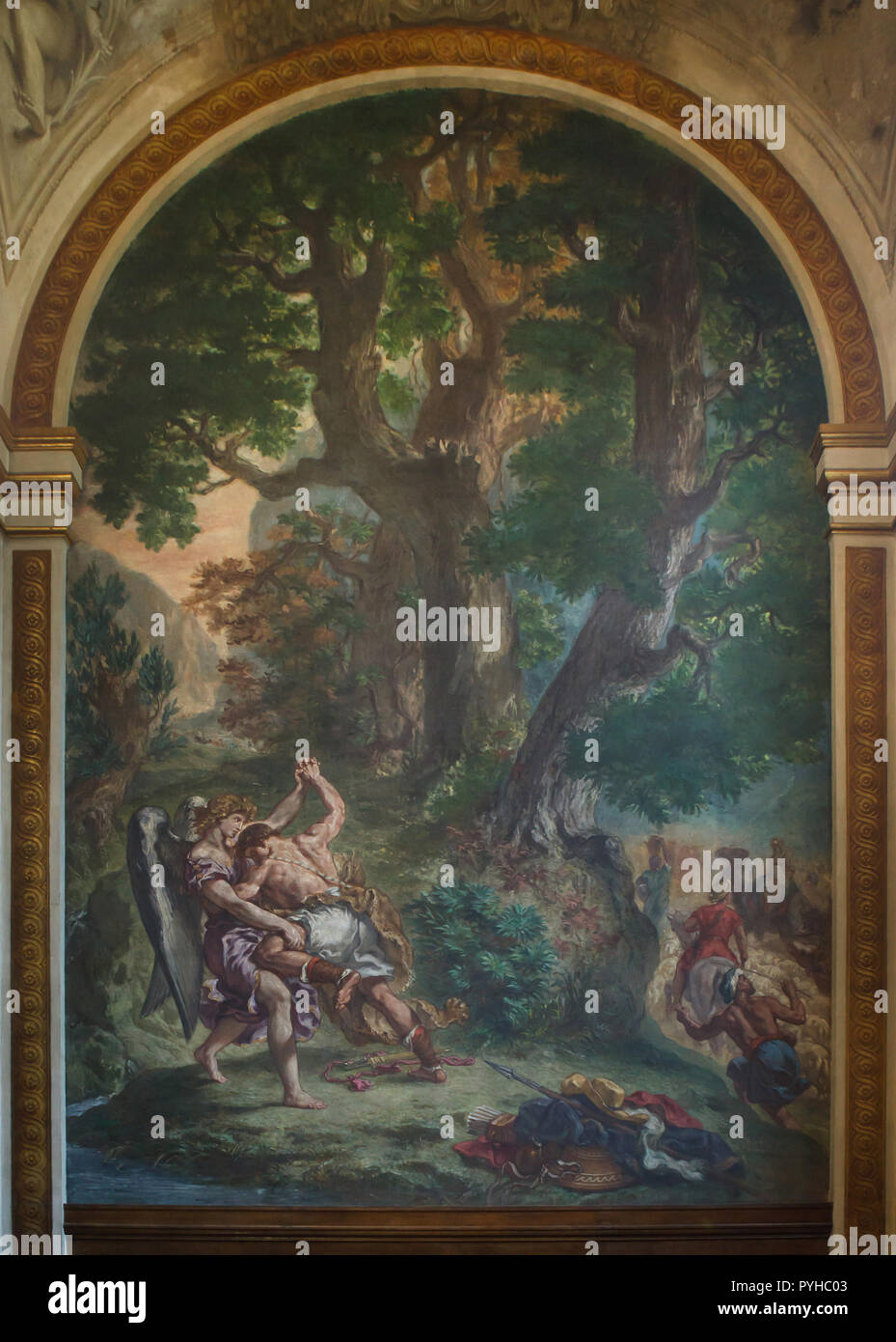 Jacob wrestling with the Angel. Mural painting by French Romantic ...