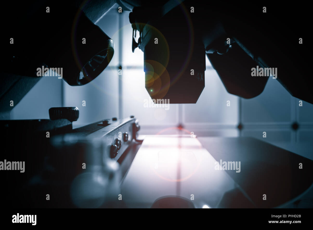 Close up microscope objective and slide Stock Photo - Alamy