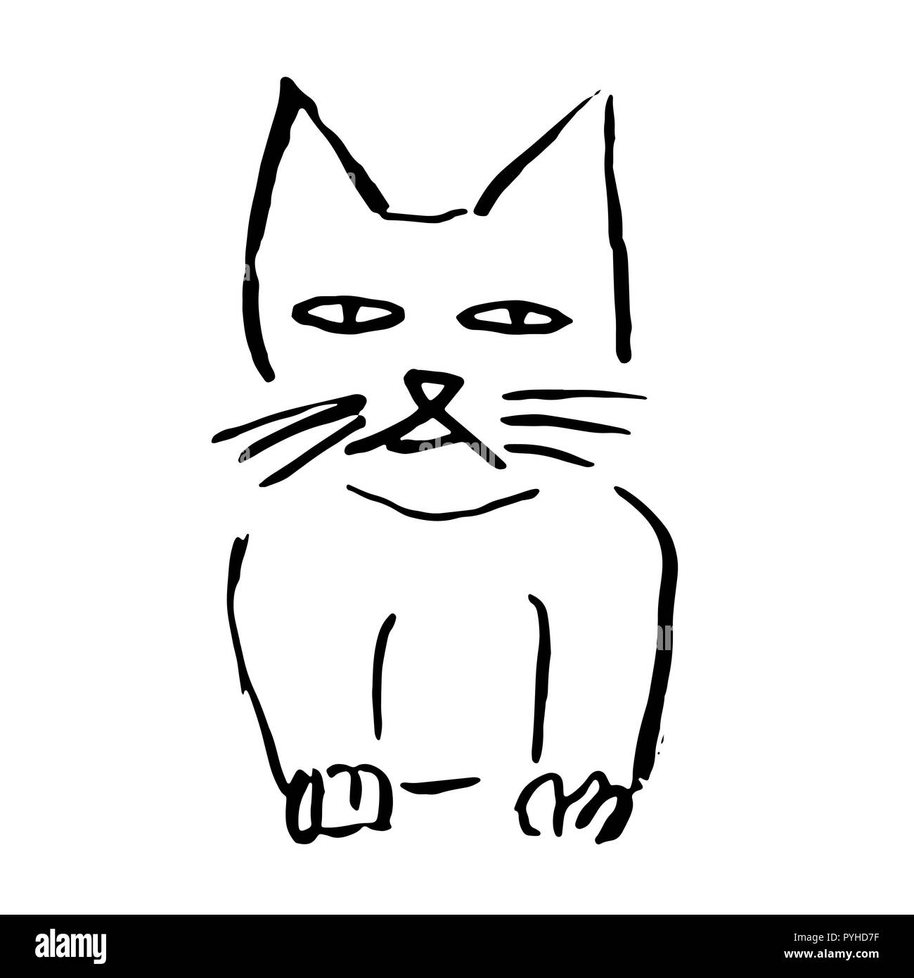 Cat. Modern ink brush drawing animal head. Vector illustration Stock ...