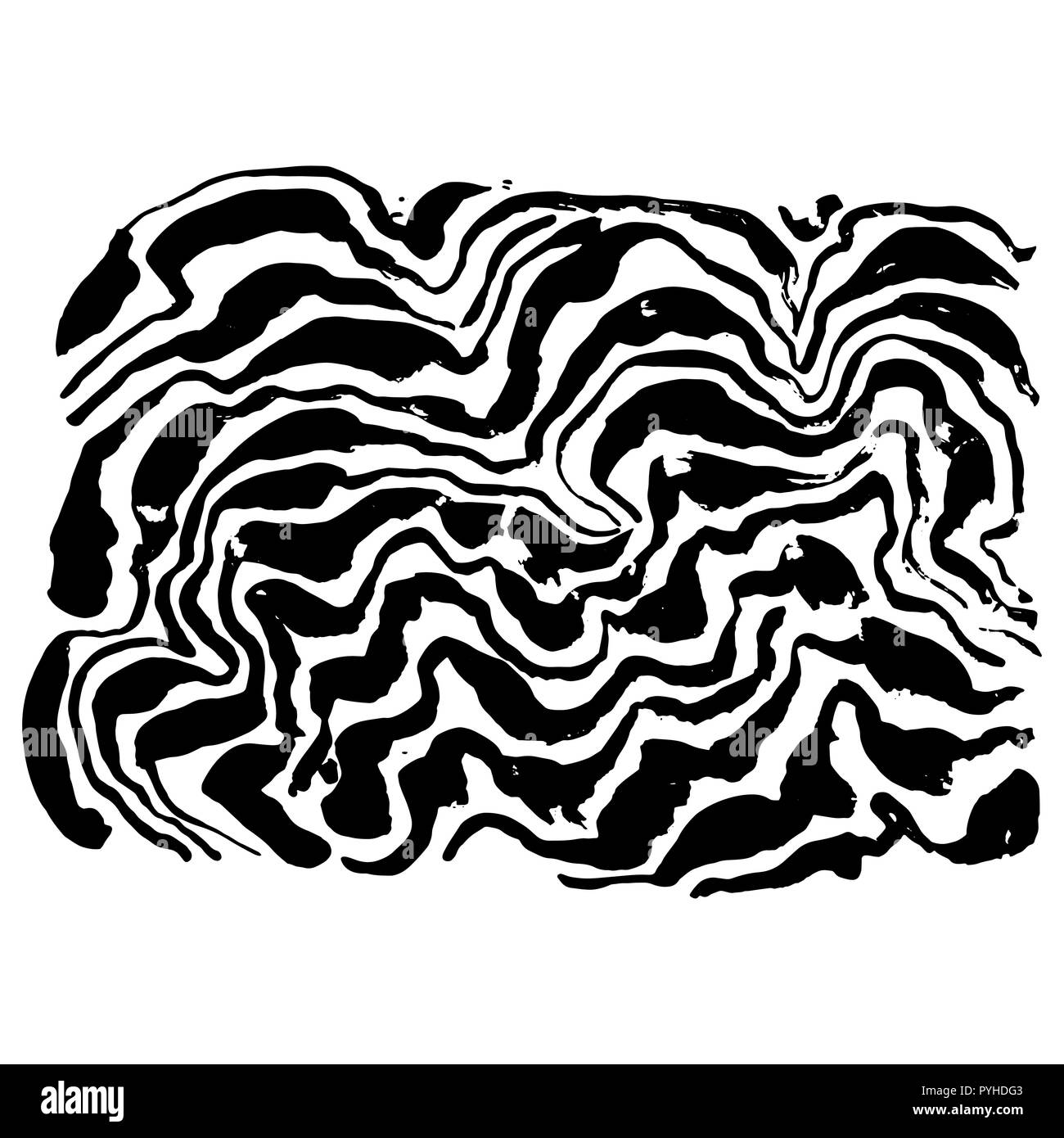 Brush painted wave pattern. Black and white stripes grunge background ...