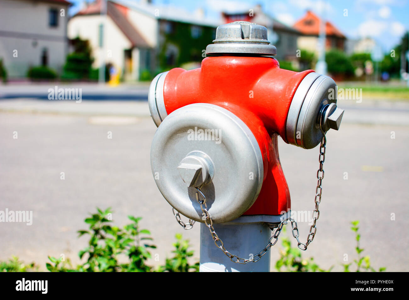 Red overground fire hydrant in the city center. Source of fire water ...