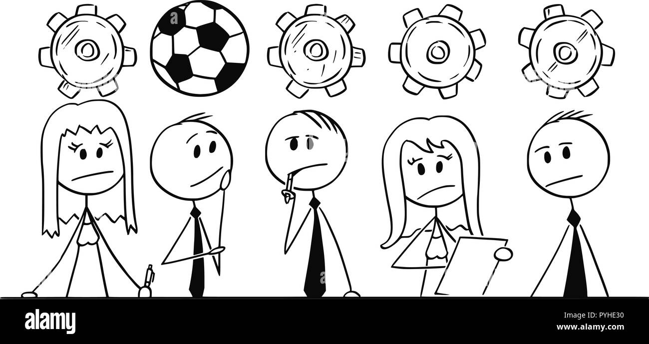 Cartoon of Businessman Thinking About Soccer or Football During Team ...
