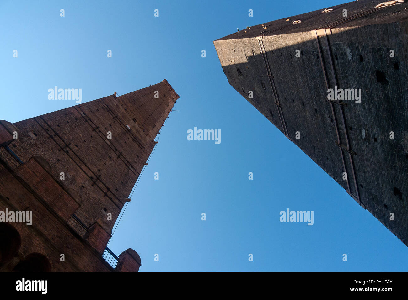 Italy, Bologna, 10/22/2018: the towers of Bologna from below,the ...