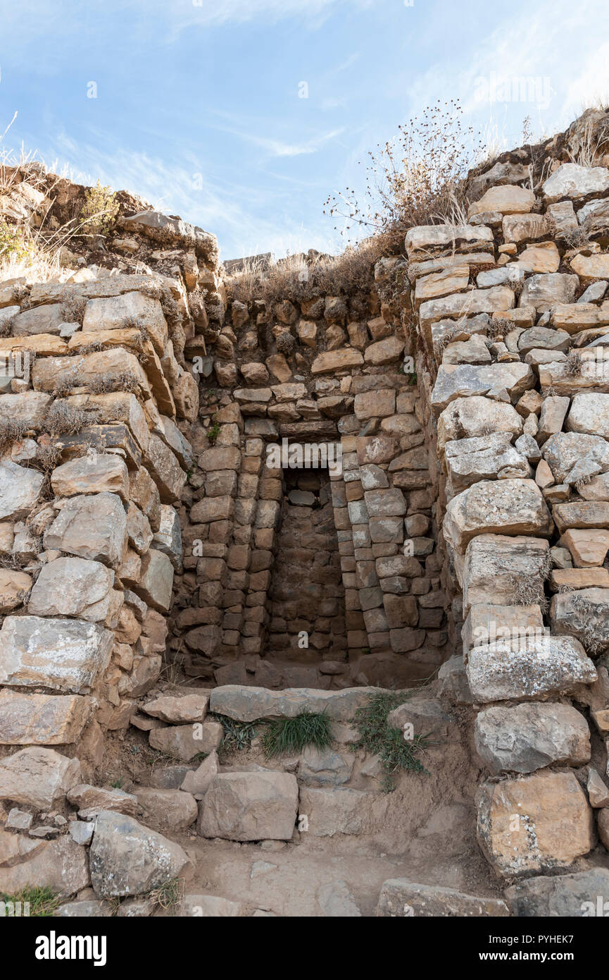 Temple of the Sun, Inca prehistoric ruins on the Isla del Sol, on the ...